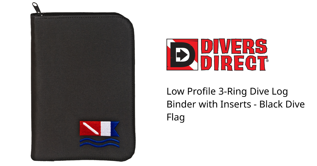 Low Profile 3-Ring Dive Log Binder with Inserts - Black Dive Flag